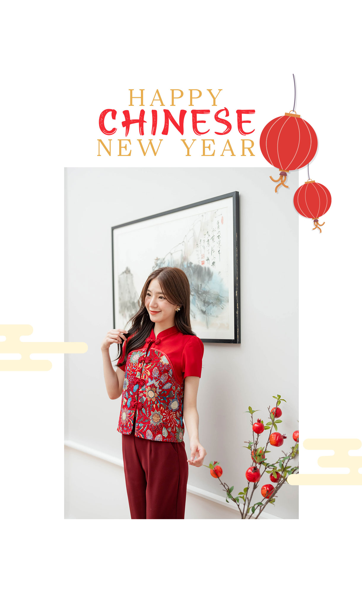 04-302 Red Mei Hong Blouse - 5 ไซส์